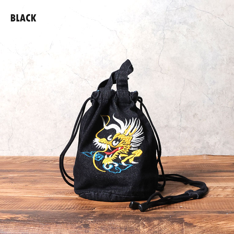 6881 EMB DENIM EFFECT BAG (DRAGON) - BLACK